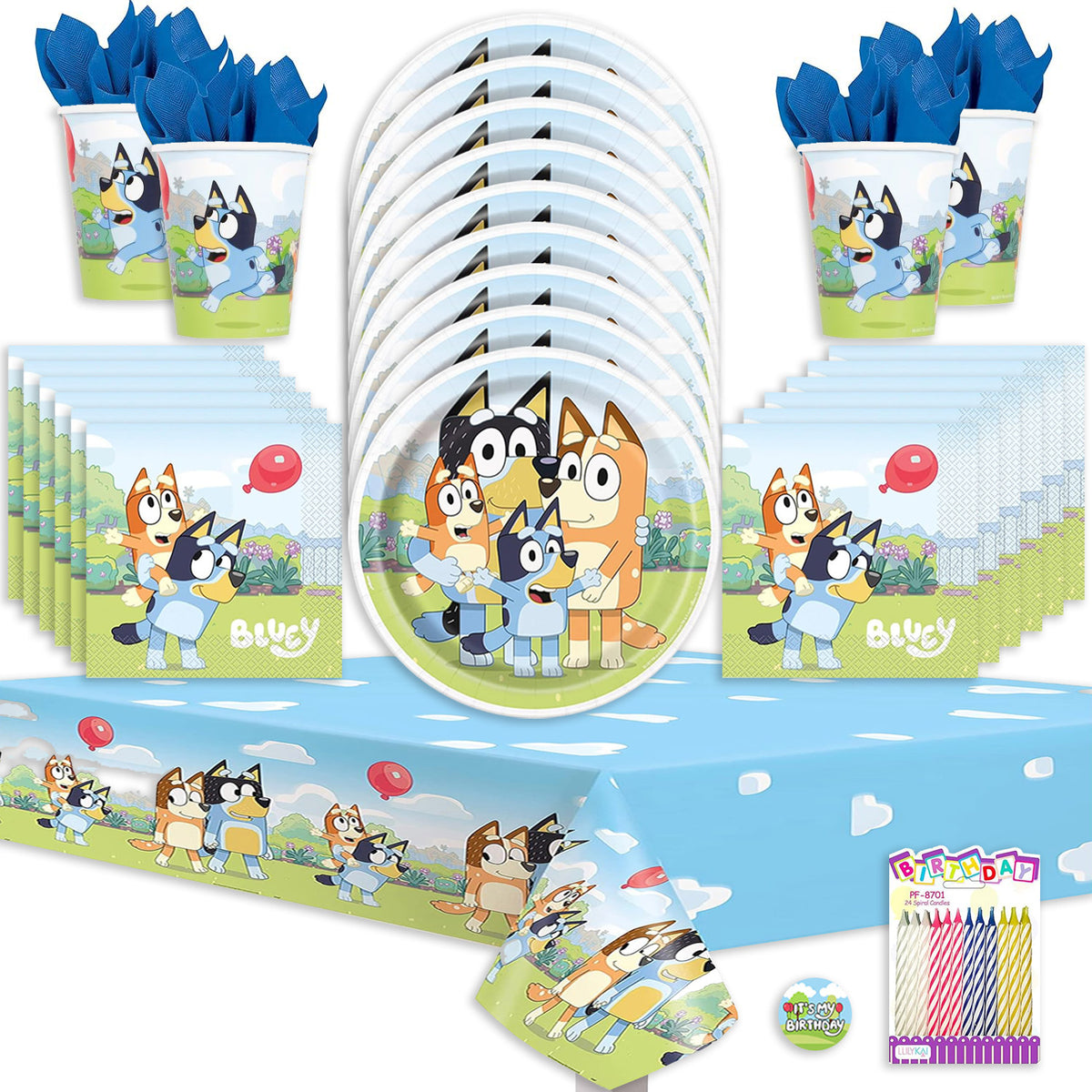 Bluey Deluxe Pizza Party Kit – Birthday Tableware Set for 16 Guests ...