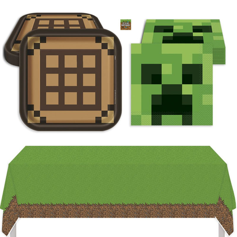 Minecraft Kit with 9" Plates, Luncheon Napkins, & Tablecover – US Novelty
